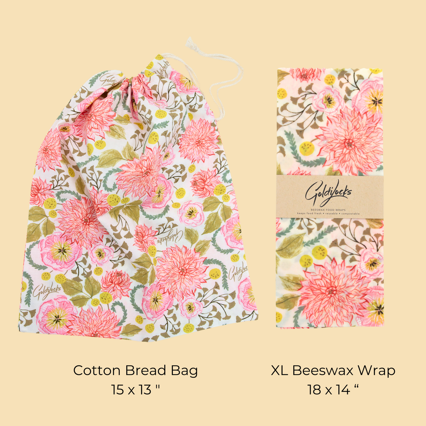 Bread Bag Set: Pink Floral